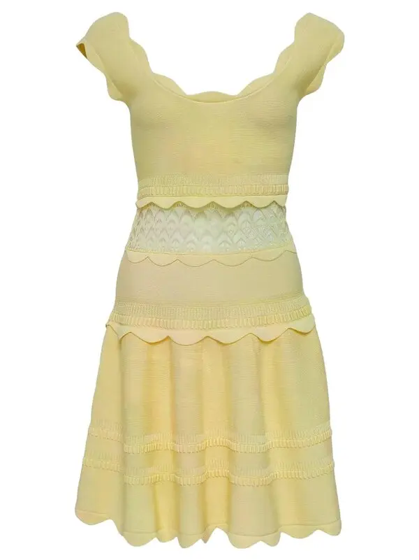 ALEXIA Scalloped-hem Knitted Day Dress - Yellow