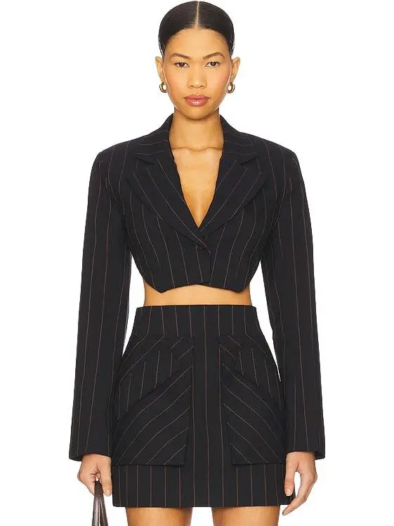 AKNVAS Striped Cropped Blazer - Navy & Brown