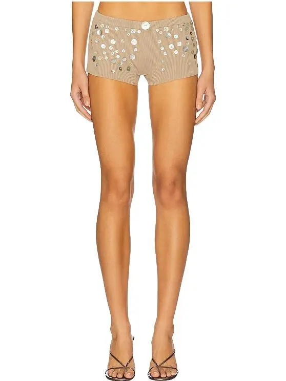 JADED LONDON Button Knit Mini Short - Beige