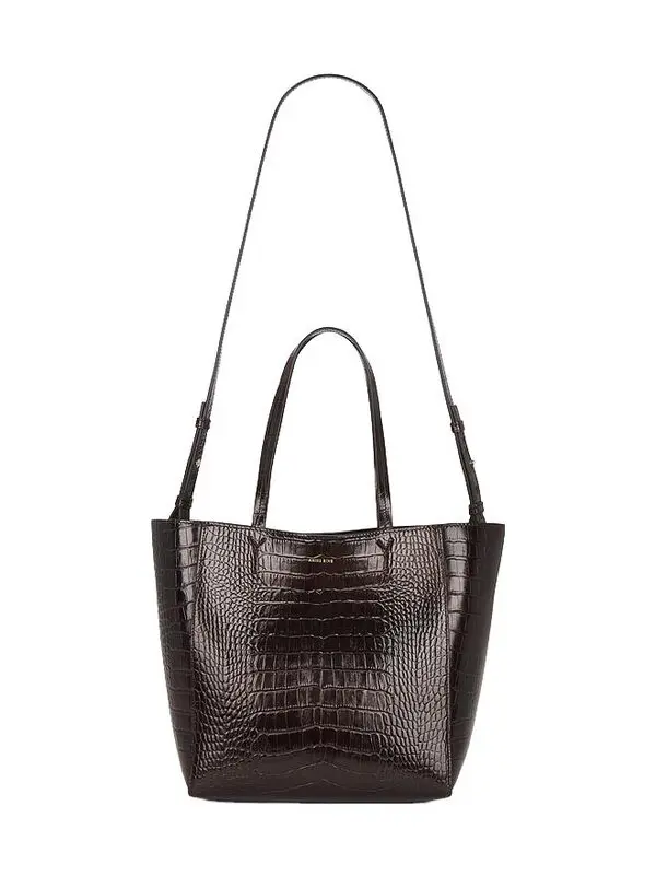 ANINE BING Small Elly Croc-embossed Tote - Dark Brown