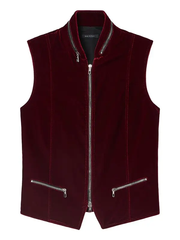 Giorgio Armani Velvet Zip-up Waistcoat - Burgundy