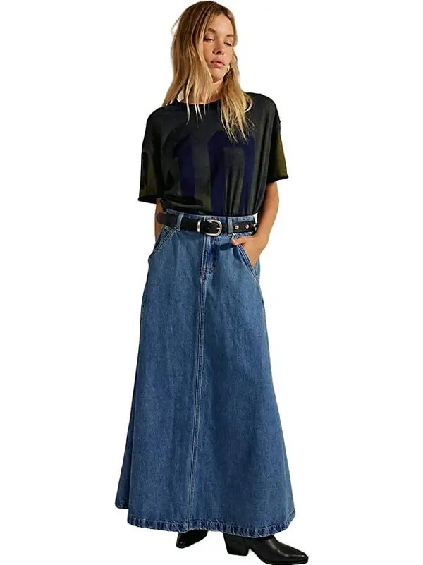 Free People We The Free Sidney Denim Maxi Skirt - Flamenco Beach Blue