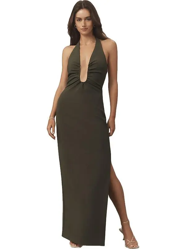 Misha Collection Alusia Plunging Halter Maxi Dress - Forest