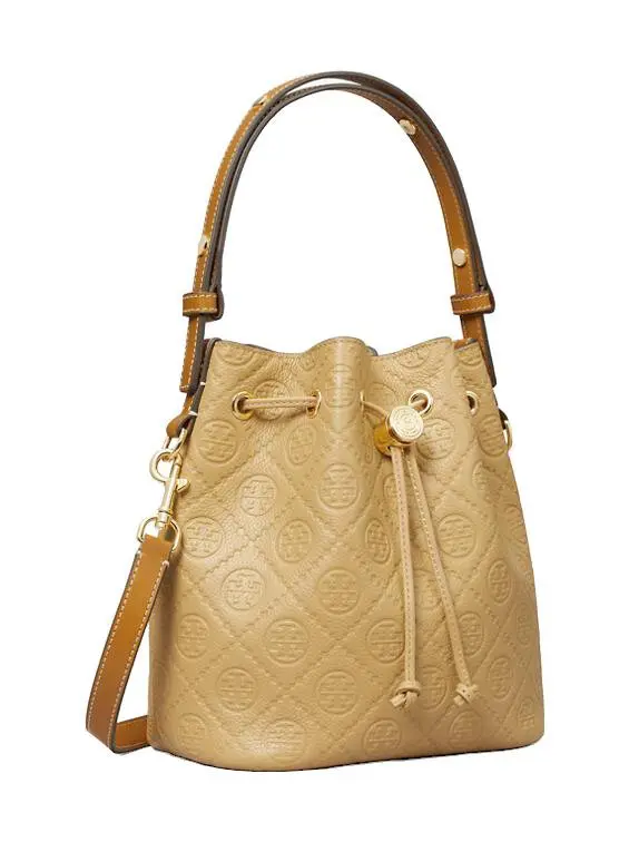 Tory Burch T Monogram Pebble Bucket Bag - Biscotti