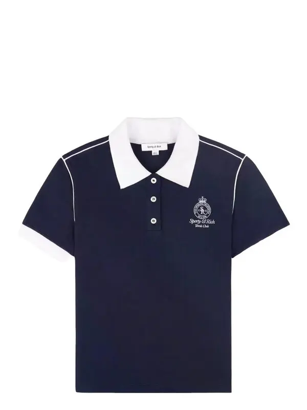 SPORTY & RICH Contrast-trim Polo Shirt - Blue