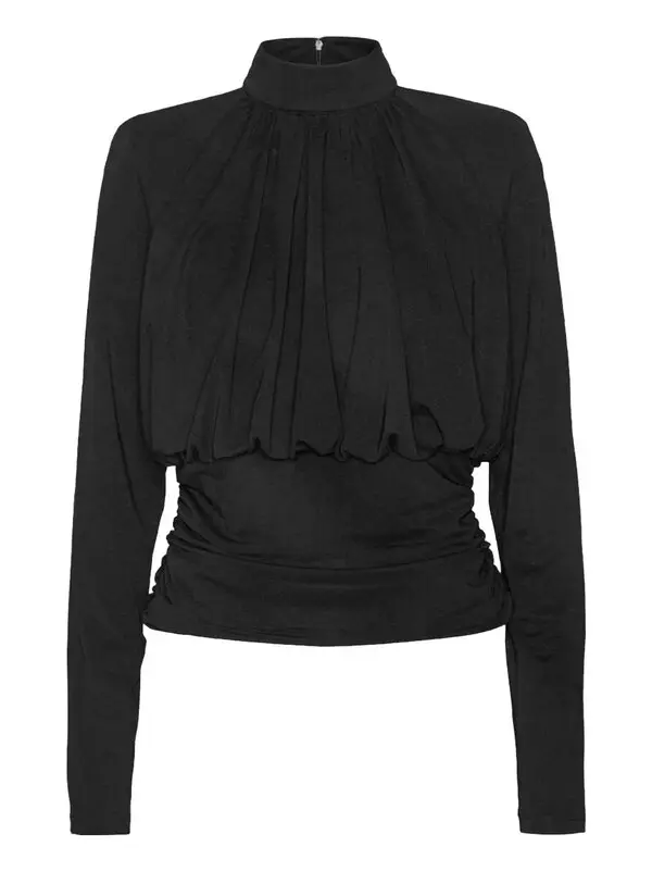 ROTATE BY BIRGER CHRISTENSEN Ruched High-neck Top - Black
