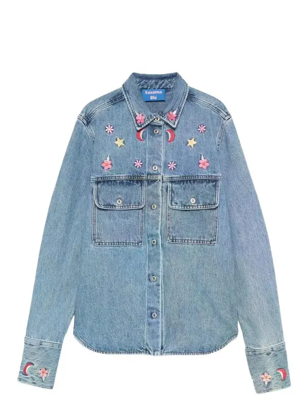 SUSANNA BLU Embroidered Denim Shirt - Blue