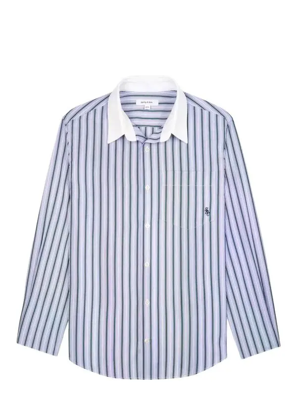 SPORTY & RICH Striped Contrast-collar Shirt - Blue