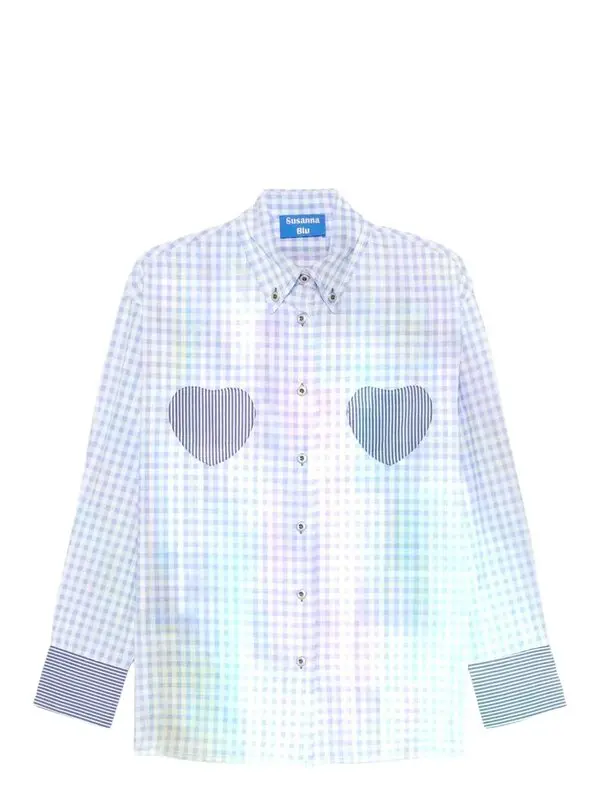 SUSANNA BLU Gingham Shirt With Heart Details - Blue