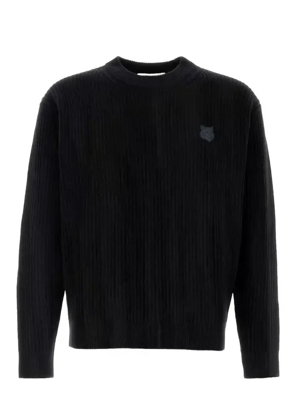 Maison Kitsuné Fox-patch Ribbed Wool Sweater - Black