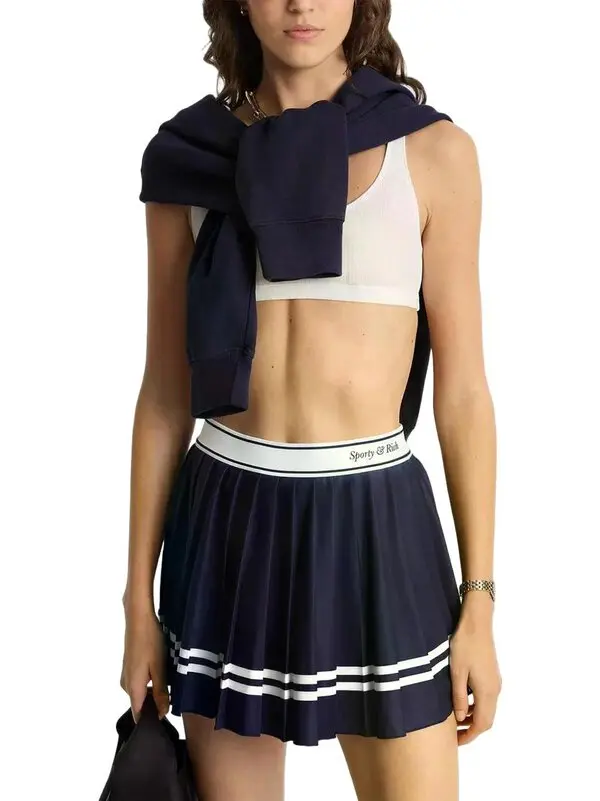 SPORTY & RICH Pleated Stripe Mini Skirt - Blue