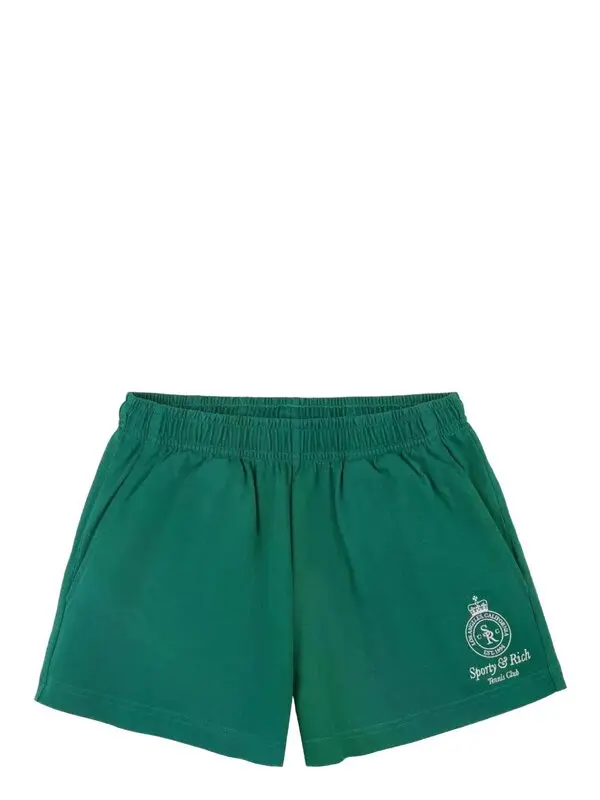 SPORTY & RICH Logo-embroidered Elastic-waist Shorts - Green