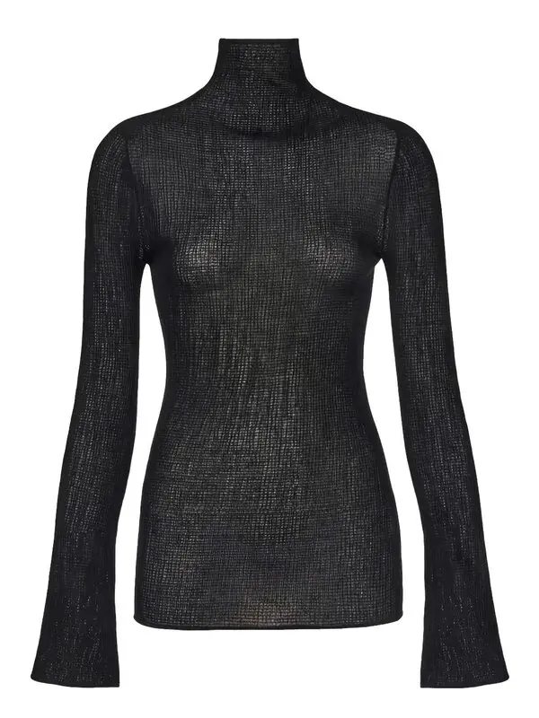FERRAGAMO High-neck Flared-cuff Sweater - Black