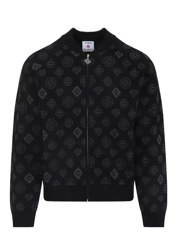 Casablanca Logo Pattern Zip-up Jacket - Black