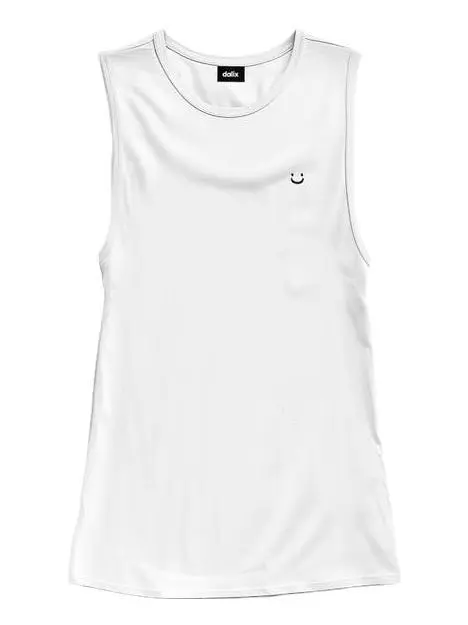 DALIX Embroidered Muscle Tank - White