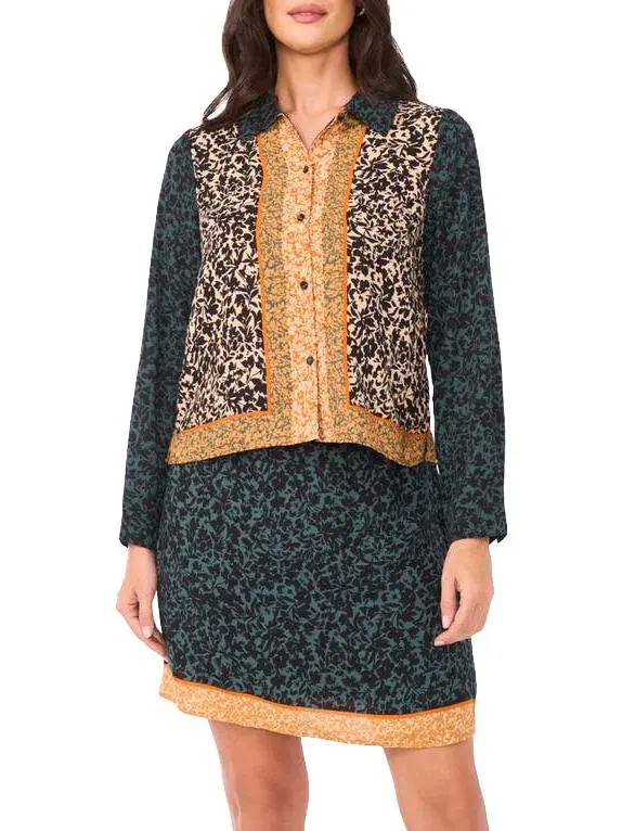 Vince Camuto Mixed Print Long Sleeve Button-up Shirt - Deep Forest