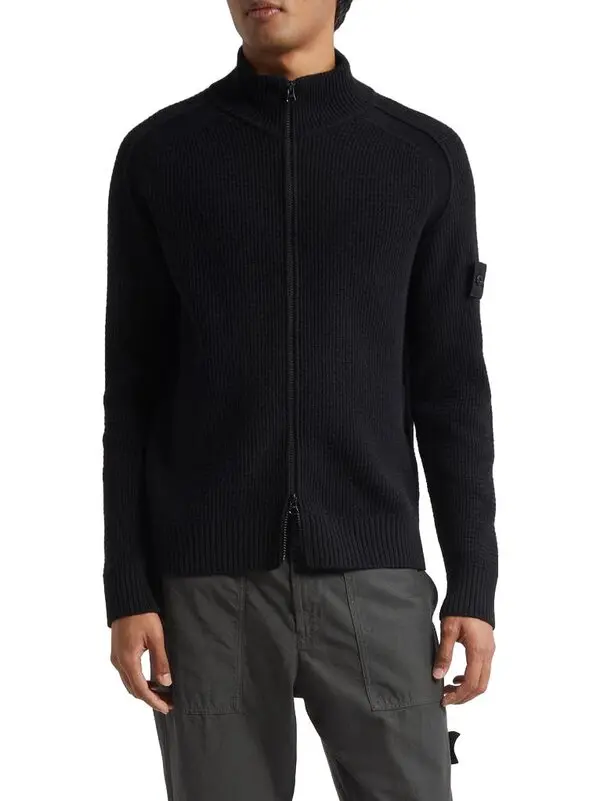 Stone Island Ghost Virgin Wool Zip Cardigan - V0029 Black