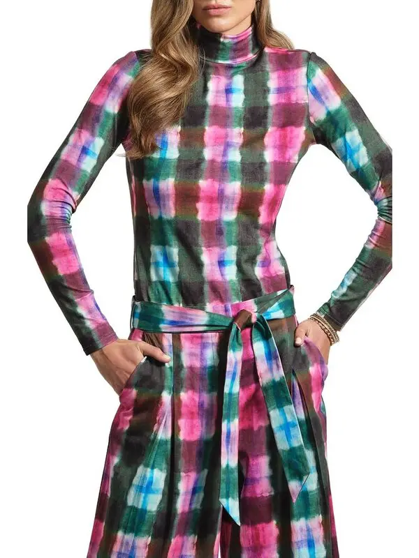 ISAAC MIZRAHI NEW YORK Layering Turtleneck Top - Watercolor Tartan