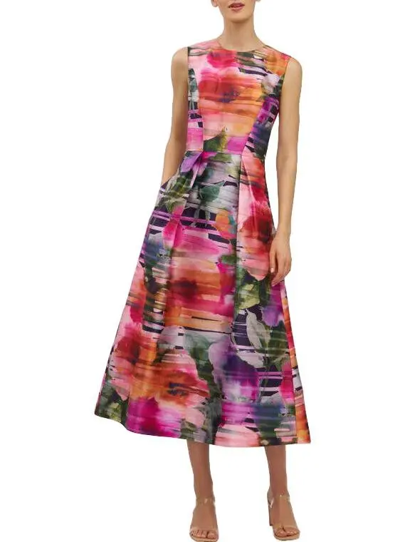 KAY UNGER Tessa Watercolor Floral Midi A-line Dress - Sunflower Multi