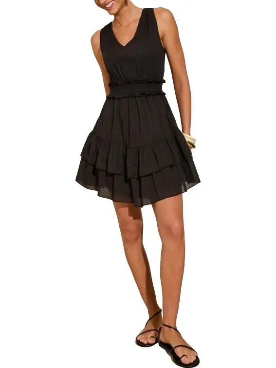 FRIENDS LIKE THESE Smock Waist Tiered Cotton Minidress - Black