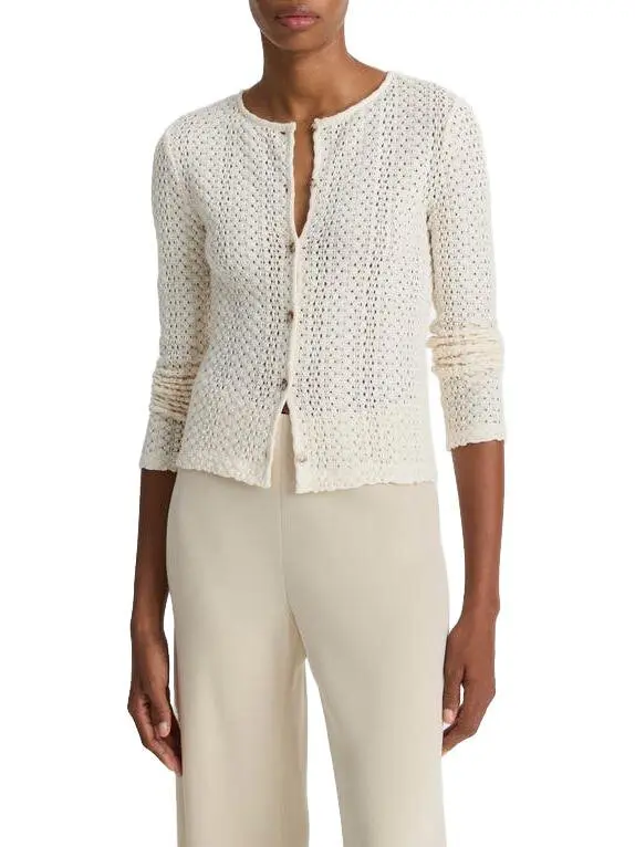 Vince Open Stitch Cotton Cardigan - Gesso