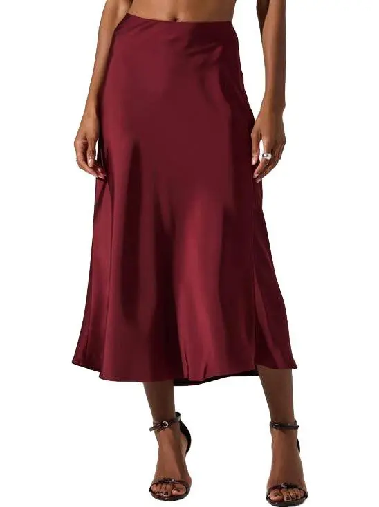 Astr The Label Windey Satin Midi Skirt - Wine