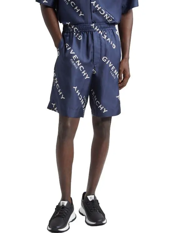 Givenchy Logo Print Silk Shorts - Navy
