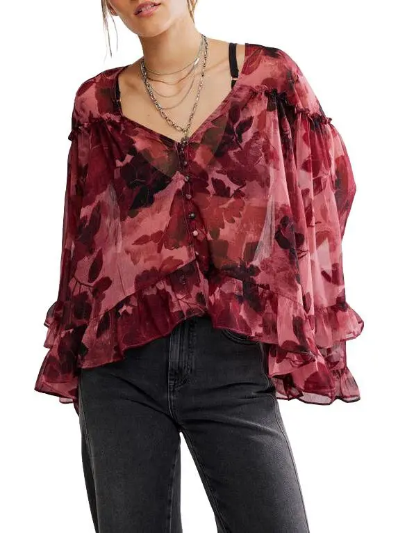 Free People Day Dreaming Ruffle Trim Top - Rose Combo