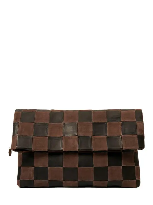 Clare V. Carryall Checkered Leather Clutch - Black/chocolate