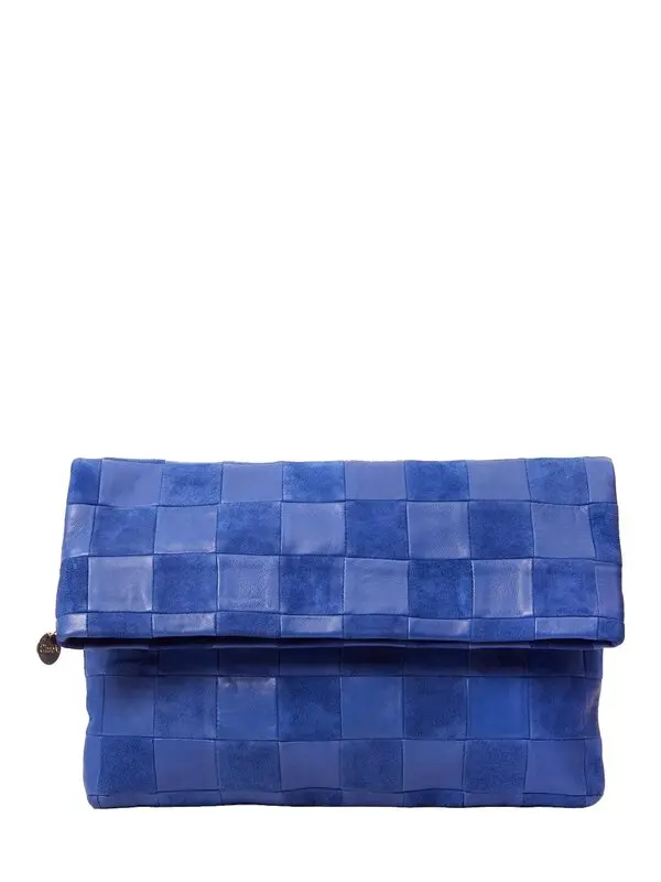 Clare V. Carryall Checkered Leather Clutch - Lagoon