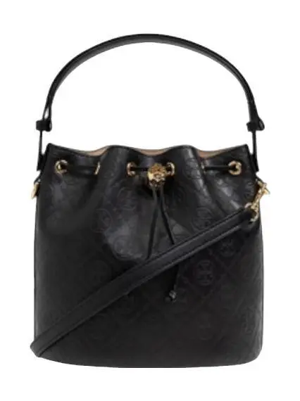 Tory Burch T Monogram Leather Bucket Bag - Black