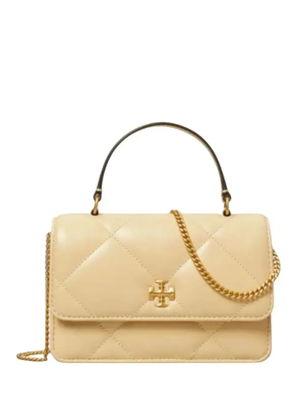 Tory Burch Kira Diamond Quilt Mini Top Handle Chain Wallet - Vanilla Soft Serve