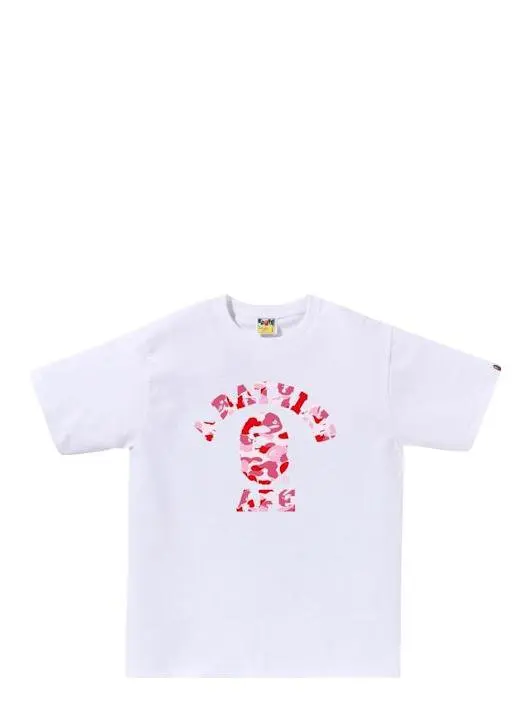 A BATHING APE Abc Camo College Tee Shirt - White/pink
