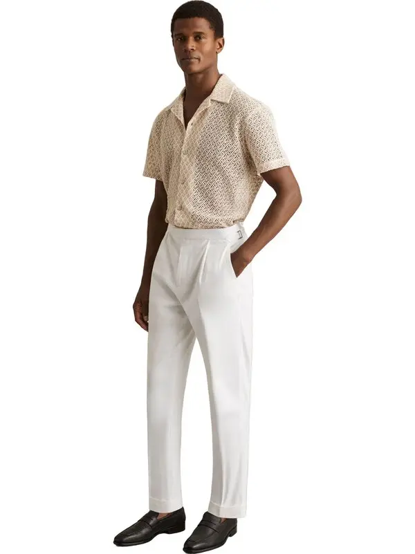 REISS Cantwell Cotton-blend Tapered Trousers - White