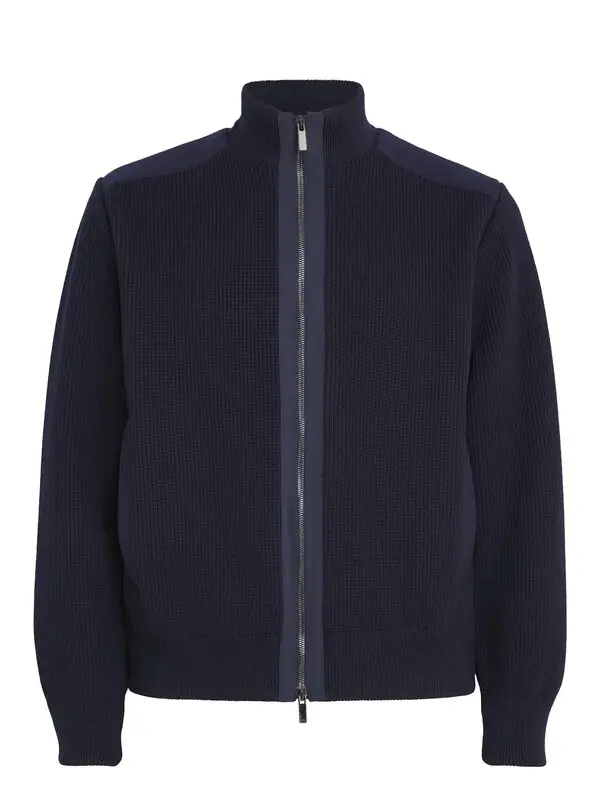 Paul & Shark Wool Panelled Ribbed Zipped Sweater - Blue