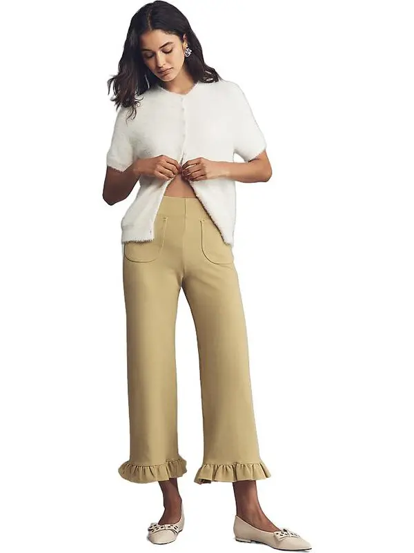 THE COLETTE COLLECTION BY MAEVE The Colette Knit Wide-leg Pants With Ruffle Hem - Antique Olive