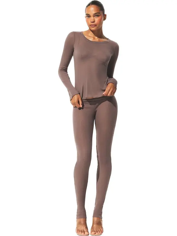 SKIMS Sheer Rib Long Sleeve Crew Neck Top - Pewter