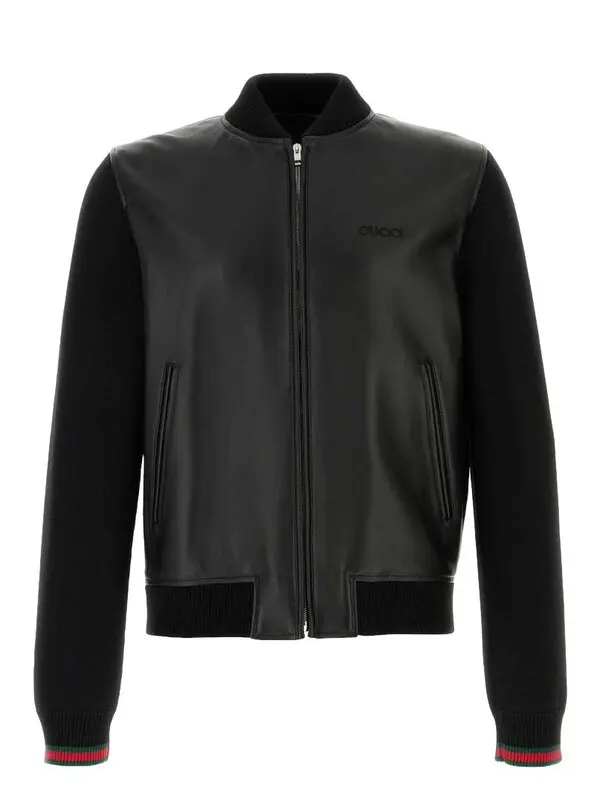 Gucci Leather Bomber Jacket - Black