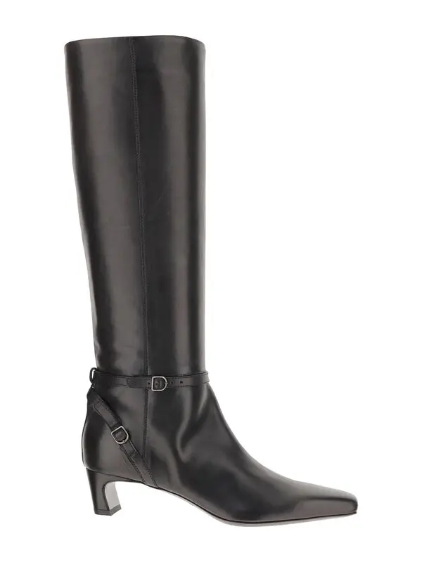 Sartore Leather Knee-high Boots With Buckle - Black