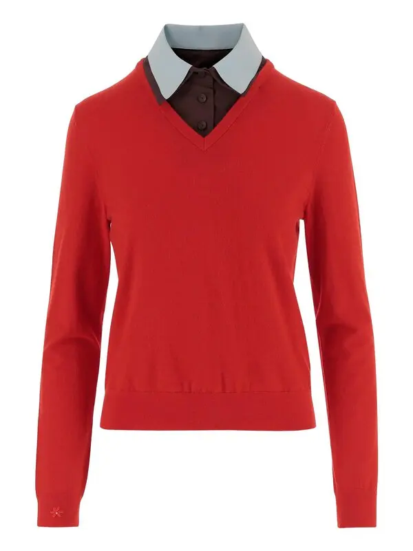 Tory Burch Wool Blend Sweater With Removable Collar - Red