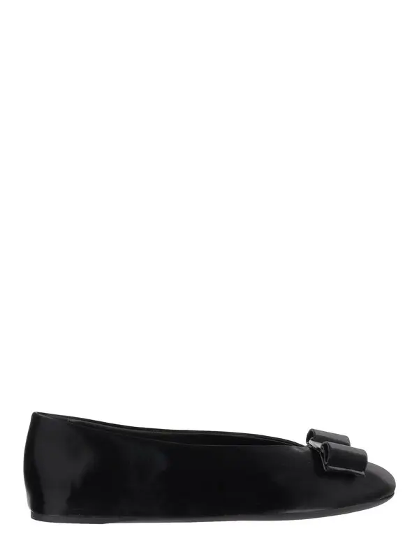 FERRAGAMO Leather Bow Ballerina Flats - Black