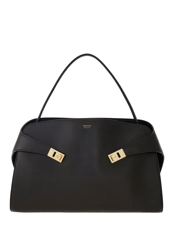 FERRAGAMO Hammered Leather Shoulder Bag - Marrone Scuro