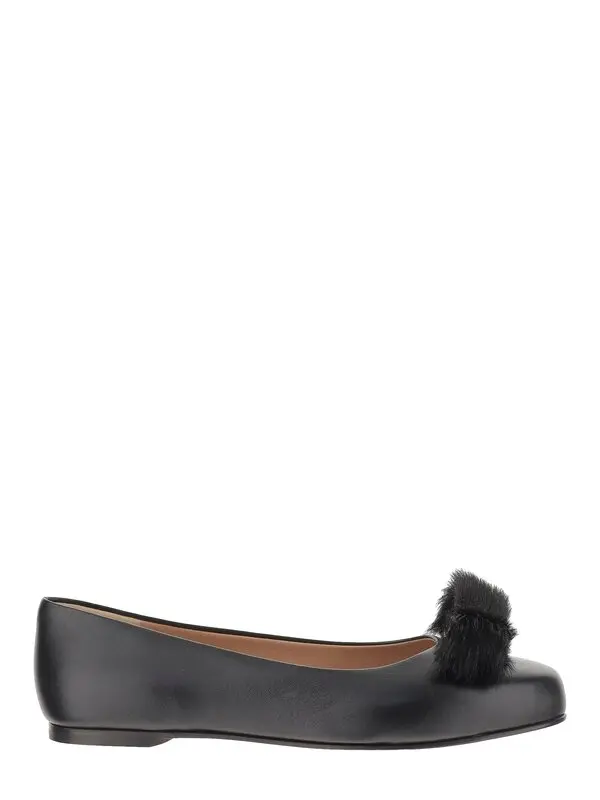FERRAGAMO Leather Ballet Flats With Bow - Black