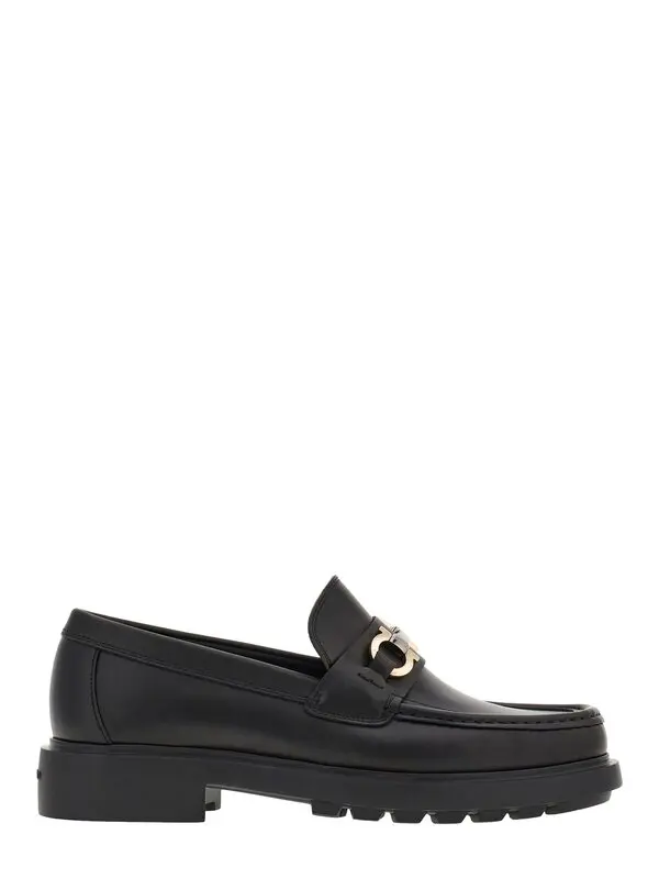 FERRAGAMO Gancini Embellished Loafers - Black