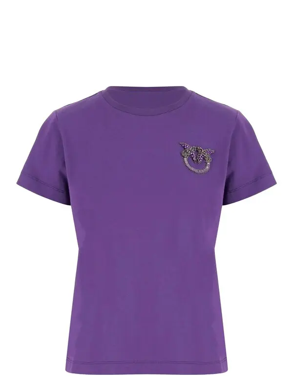 Pinko Cotton T-shirt With Jewel Embroidery - Purple
