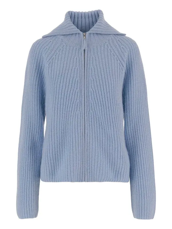 ALLUDE Wool And Cashmere Zip-up Sweater - Light Blue