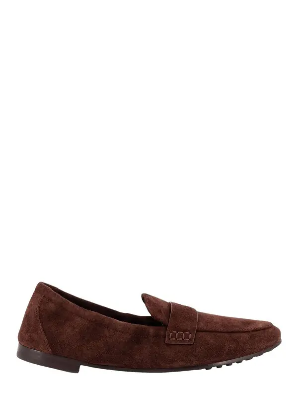 Tory Burch Suede Loafer With Metal Logo - Brown