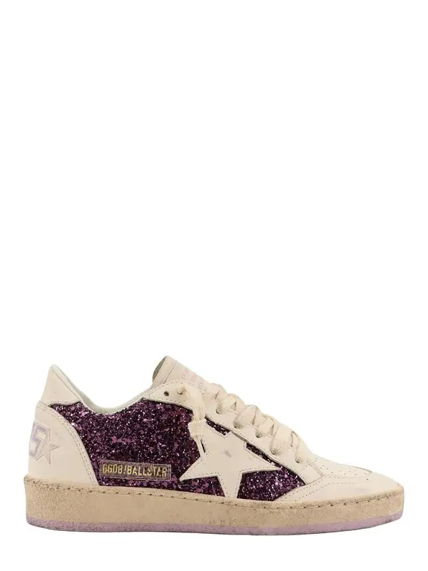 GOLDEN GOOSE Ball Star Leather Sneakers With Glittered Insert - Purple