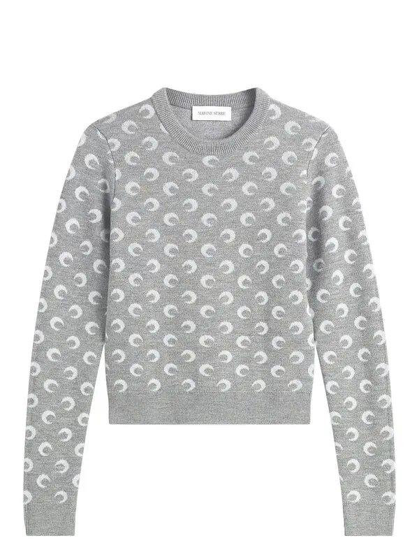 MARINE SERRE Moon Jacquard Knit Crewneck Sweater - Misty Grey