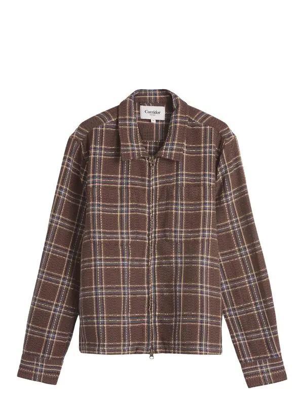 CORRIDOR Venice Plaid Zip Shirt - Brown